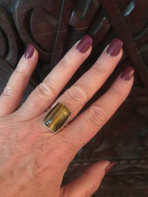 Tiger's Eye Crystal Rectangular Shaped Ring - Small Sized Stone ...